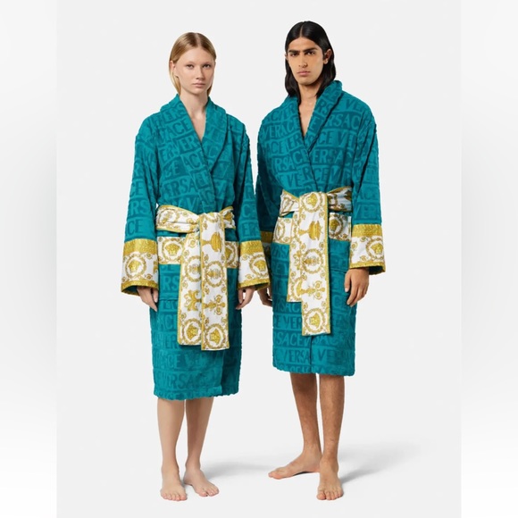 Versace | Intimates & Sleepwear | Versace Greca Blue Bathrobe Unisex ...
